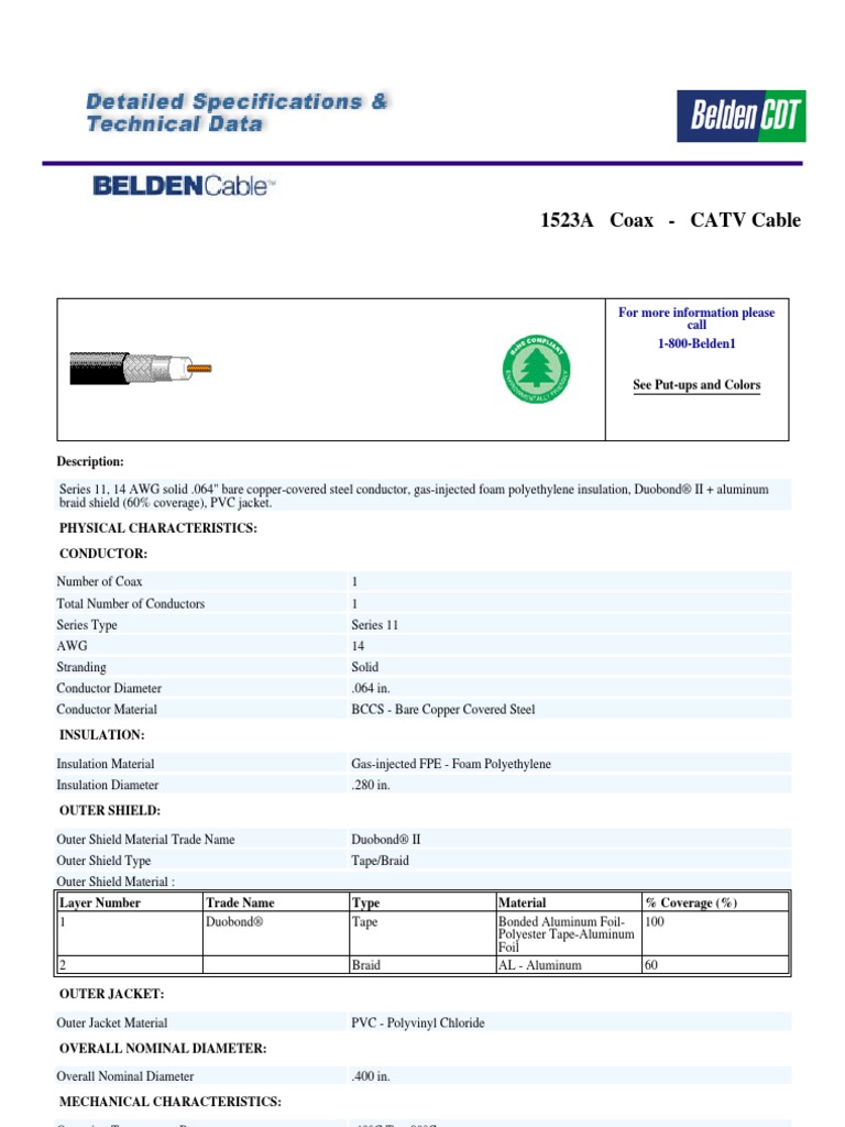 1523A Coax - CATV Cable: See Put-Ups and Colors | PDF | Coaxial Cable ...