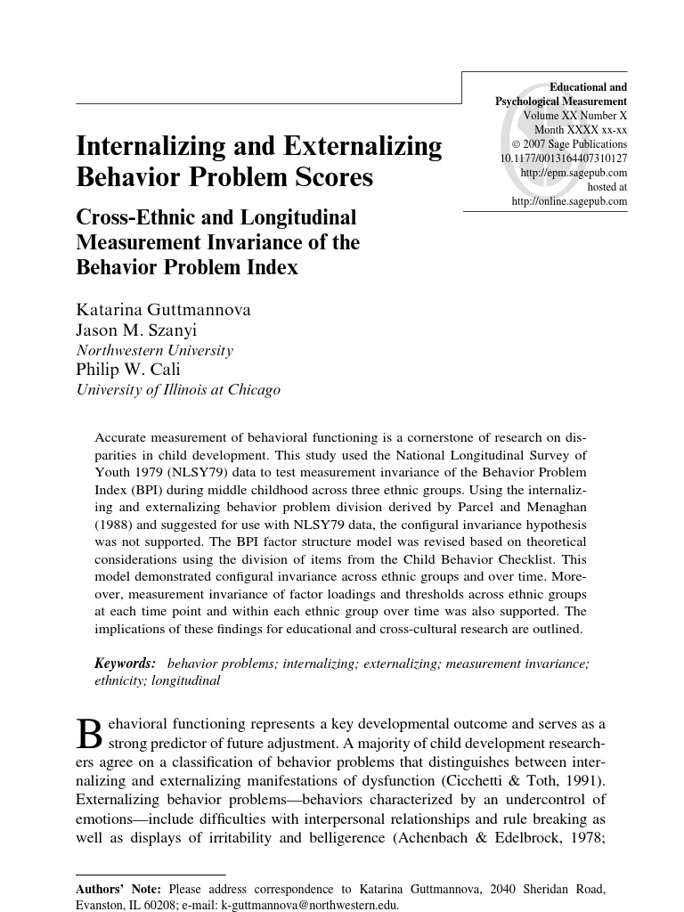 Internalizing and Externalizing Behavior Problem Scores | PDF | Psychological Evaluation | Chi ...