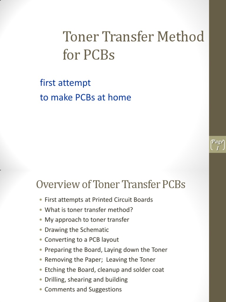 Toner Transfer For PCB Presentation Ultimate EC | PDF | Printed Circuit ...