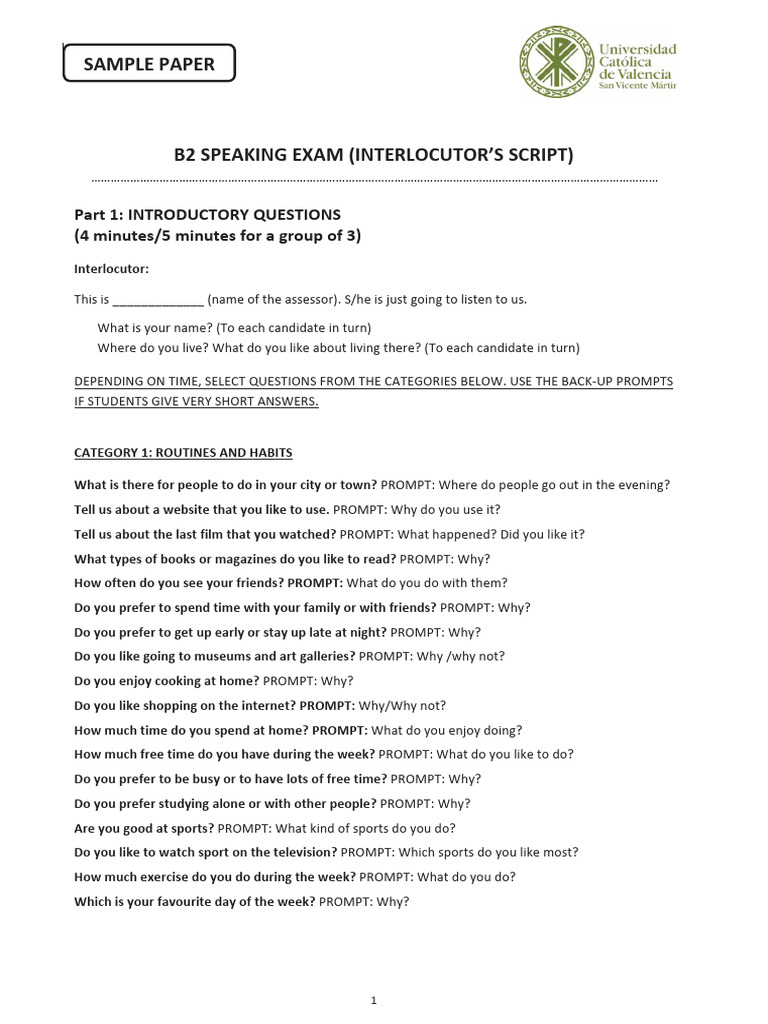b2 Acles - Speaking Scripts 2017-18 | PDF