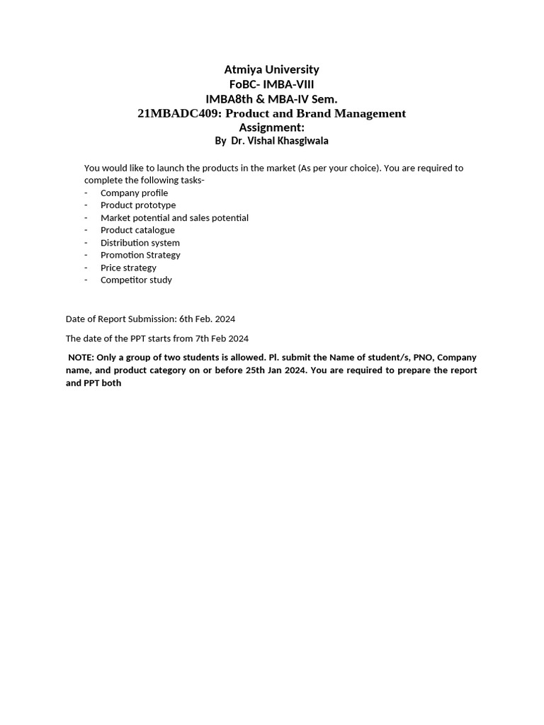 Assignment - 1 PBM Mba-IV & Imba-Viii | PDF