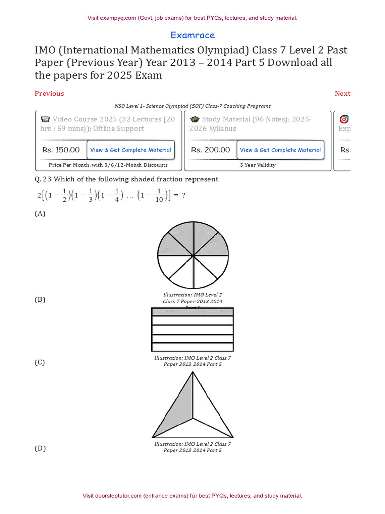 IMO Level 2 Class 7 Paper 2013 2014 Part 5 | PDF | Area