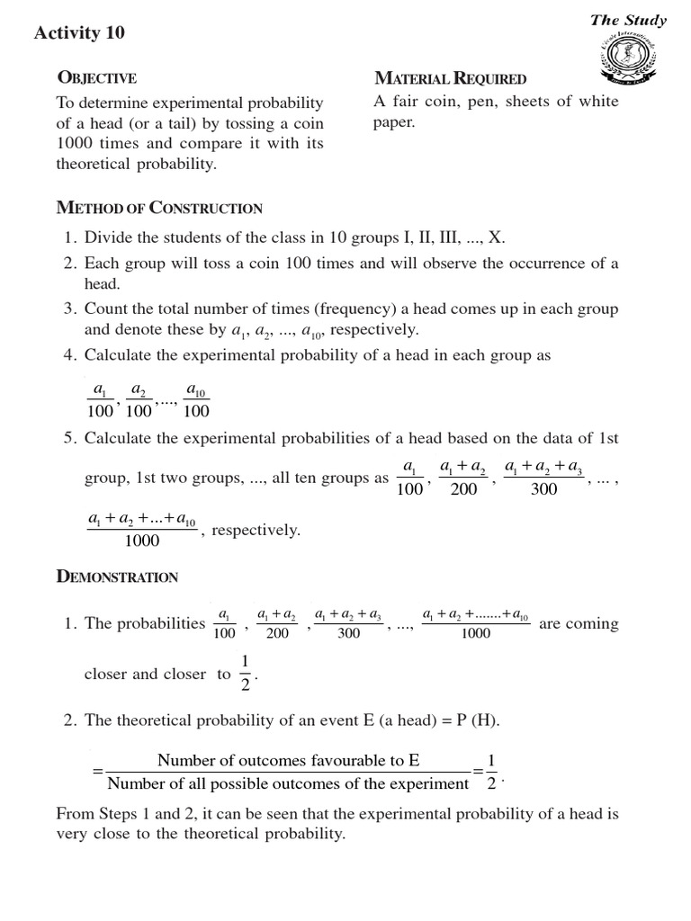 Class 10 Math Activity-10 | PDF | Probability | Applied Mathematics