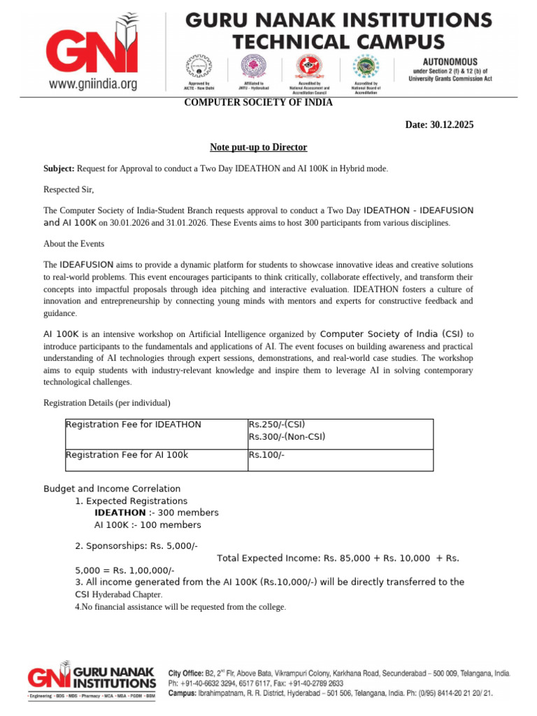Approval Request for IDEATHON & AI 100K | PDF | Artificial Intelligence ...