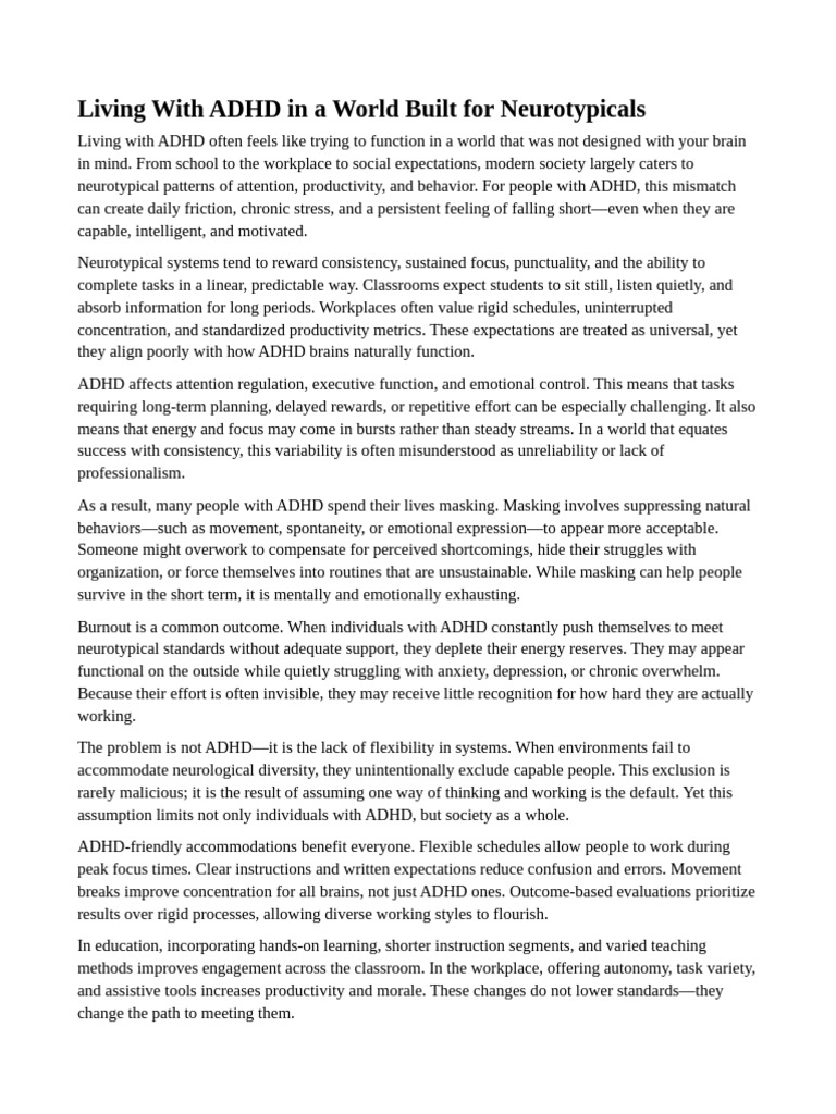 Living With ADHD in A World Built For Neurotypicals | PDF | Attention ...
