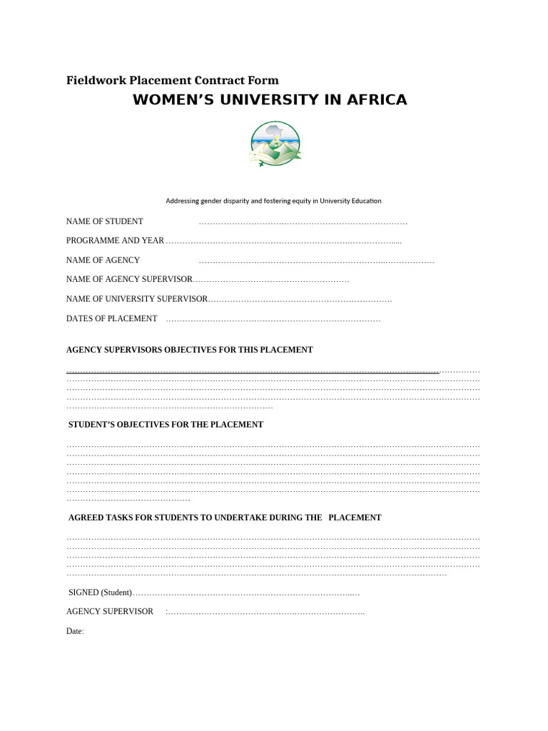 Fieldwork Placement Contract Form | PDF
