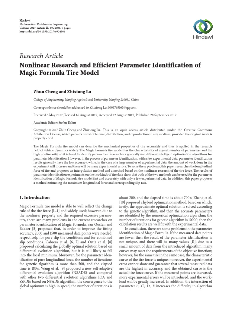 Efficient Parameter Identification for Tire Model | PDF | Interpolation ...