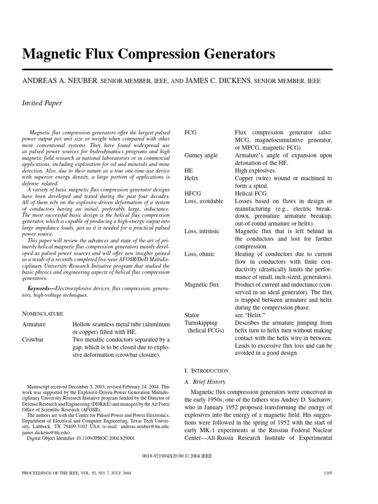 Advances in Magnetic Flux Compression Generators | PDF | Electric ...