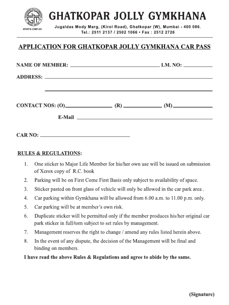 Jolly Car Pass Form | PDF