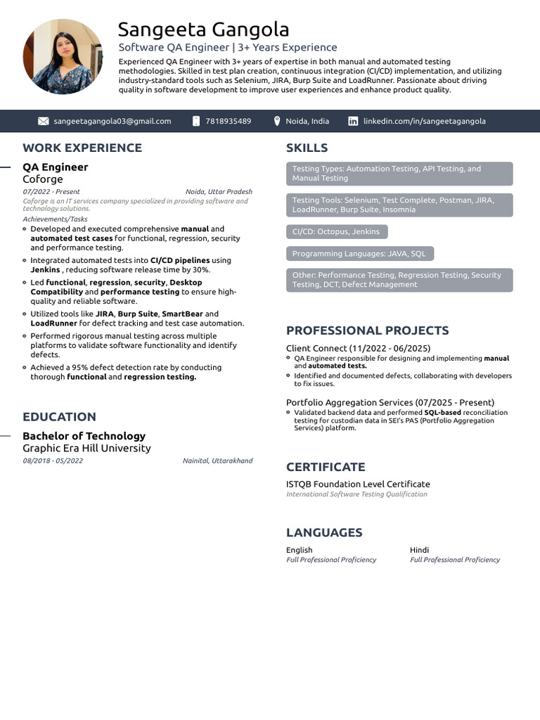 Sangeeta Gangola Resume | PDF | Software Engineering | Systems Architecture