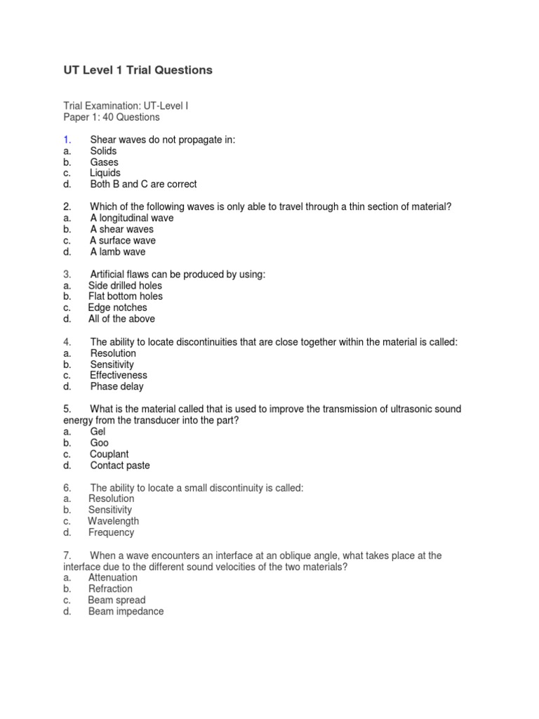 UT Level 1 Trial Questions | PDF | Waves | Refraction