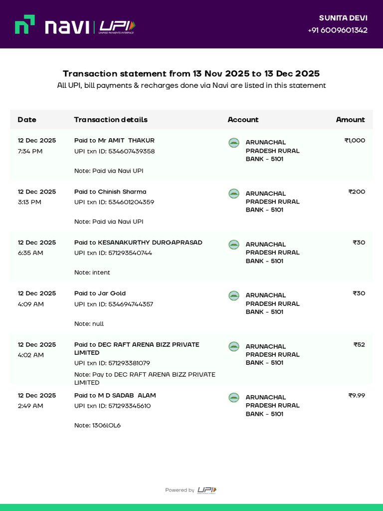 Navi Statement 13112025-13122025 13122025055222638 | PDF | Service ...
