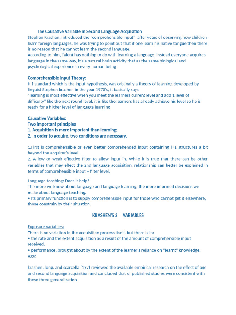 Causative Factors in Language Learning | PDF | Second Language ...