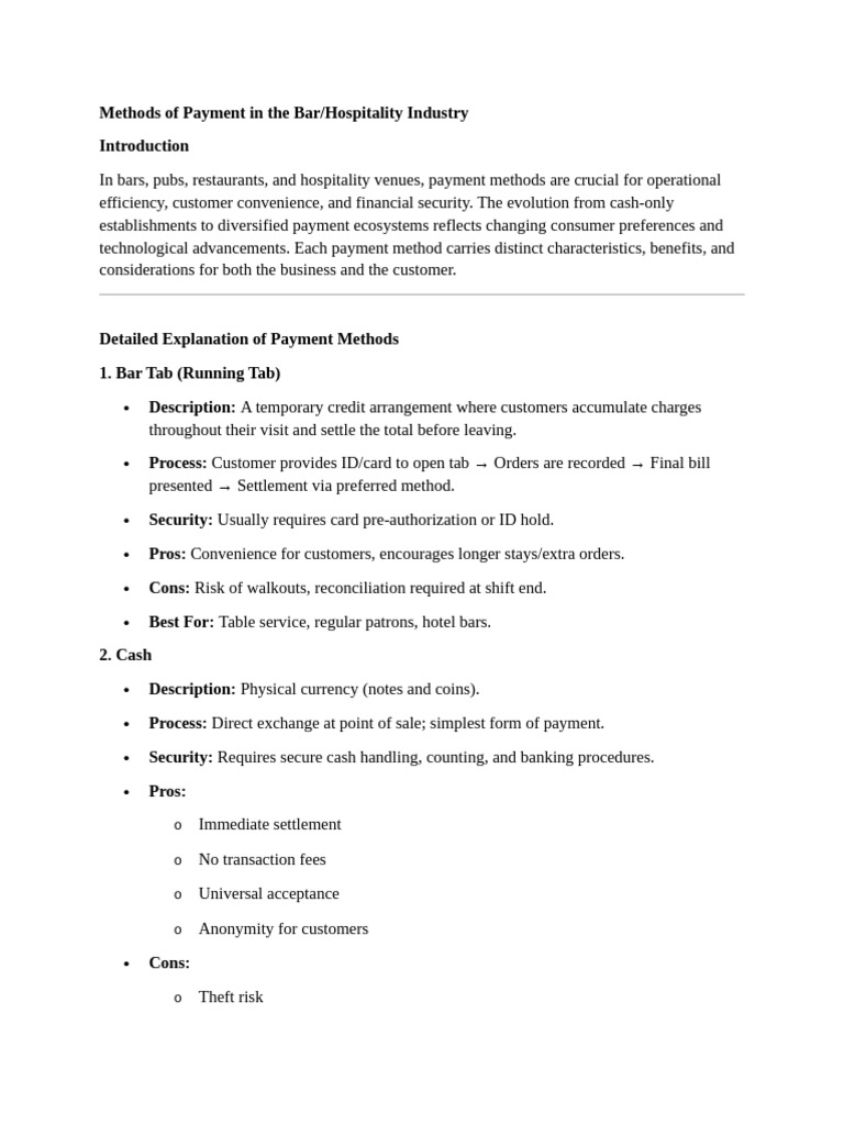 Methods of Payment in Bar | PDF | Credit Card | Debit Card