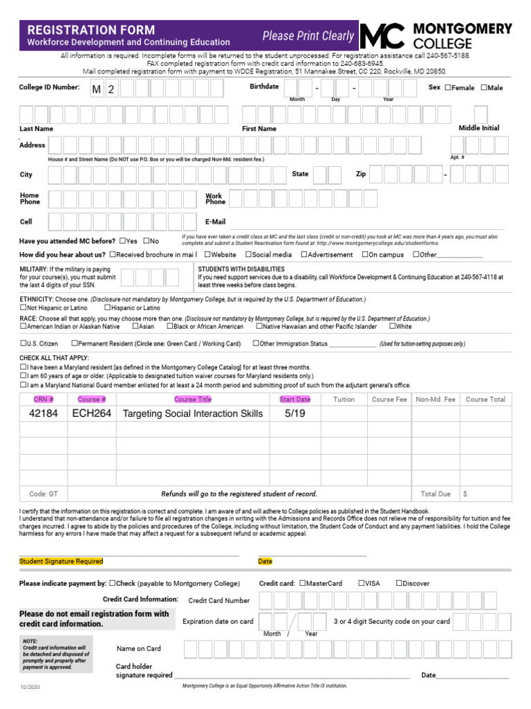 Registration Form Fillable Signature-Typed 2 | PDF | Credit Card
