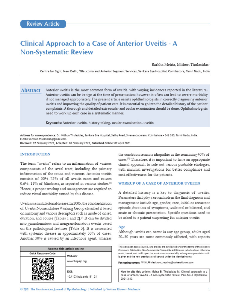 Clinical Approach to a Case of Anterior Uveitis .13 | PDF | Medical ...