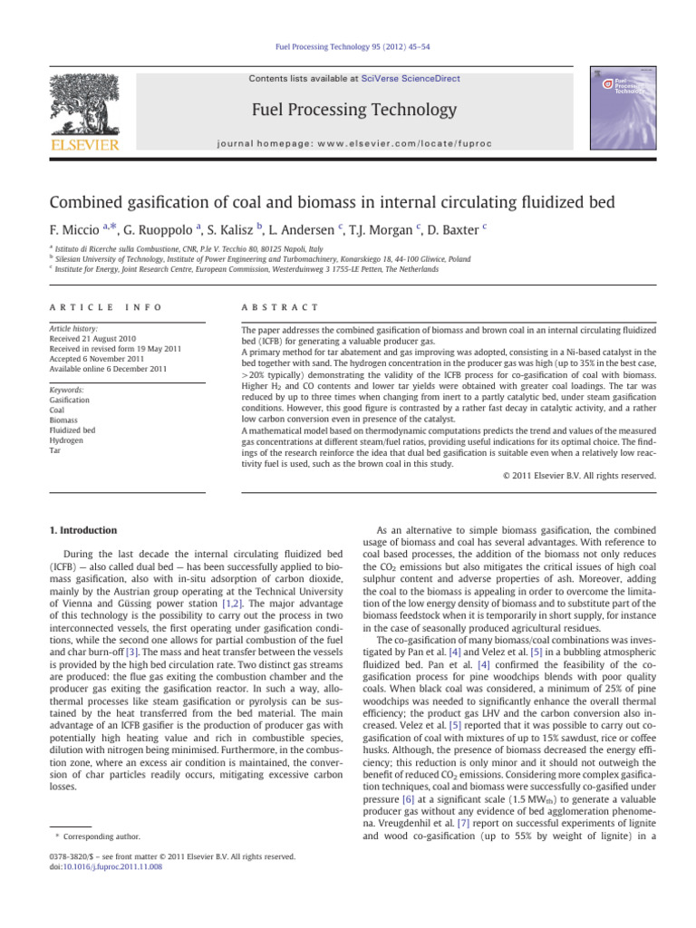 Coal-Biomass Co-Gasification in ICFB | PDF | Gasification | Coal