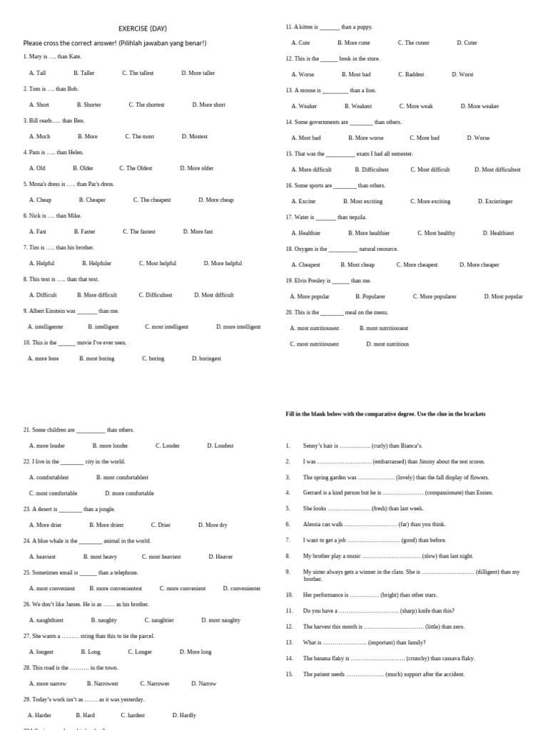 Comparative Degree Exercise Worksheet | PDF | Chess Openings | Chess
