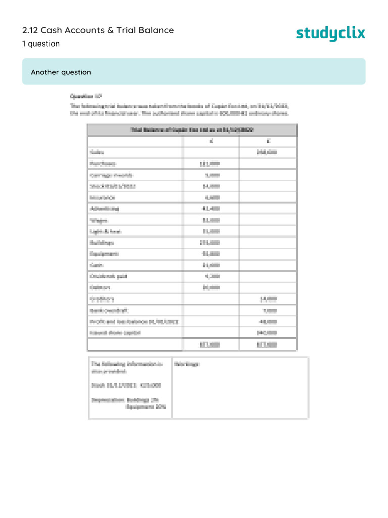 2.12 Cash Accounts & Trial Balance Questions | PDF