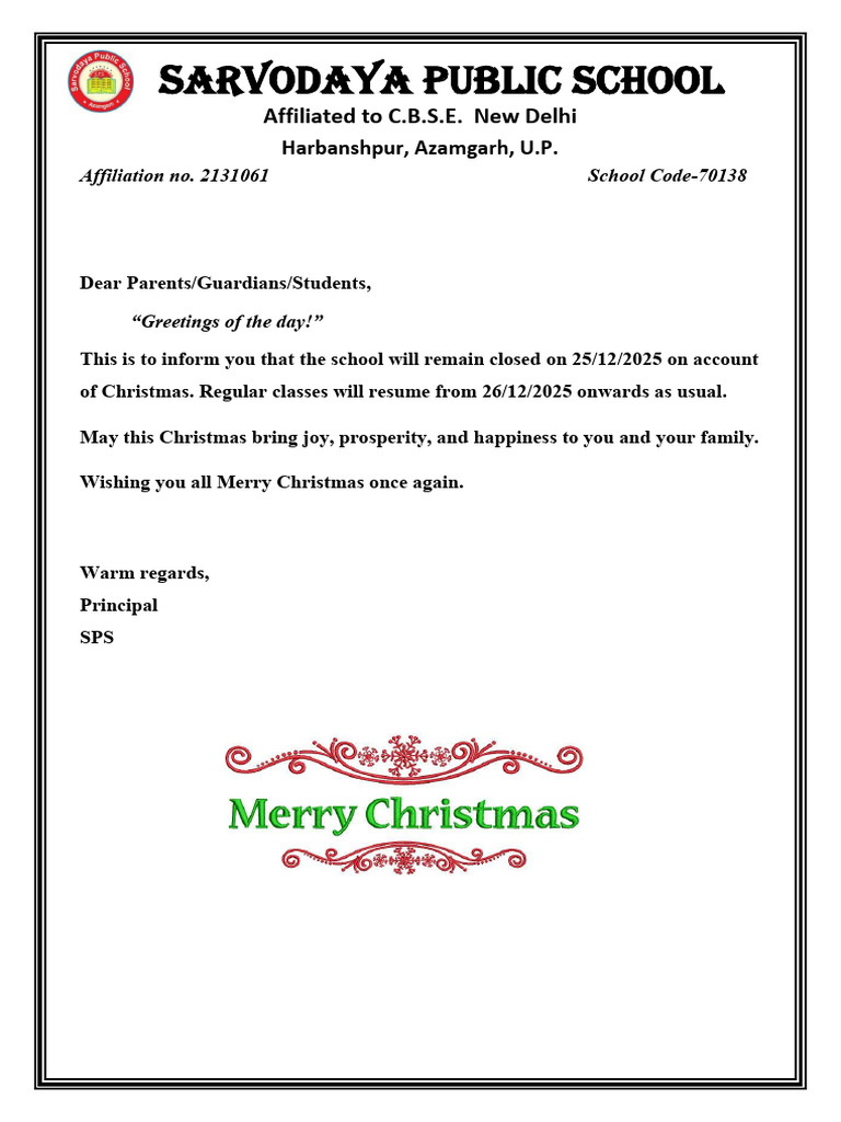 Christmas Day Notice (1) | PDF