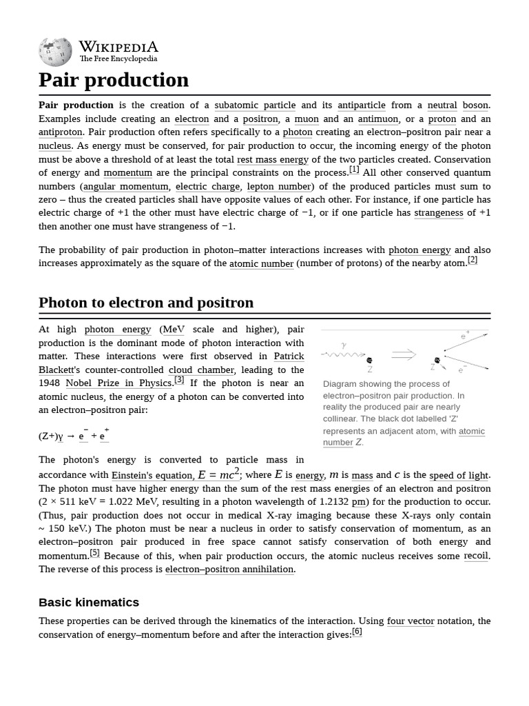 Pair Production | PDF | Electron | Applied And Interdisciplinary Physics
