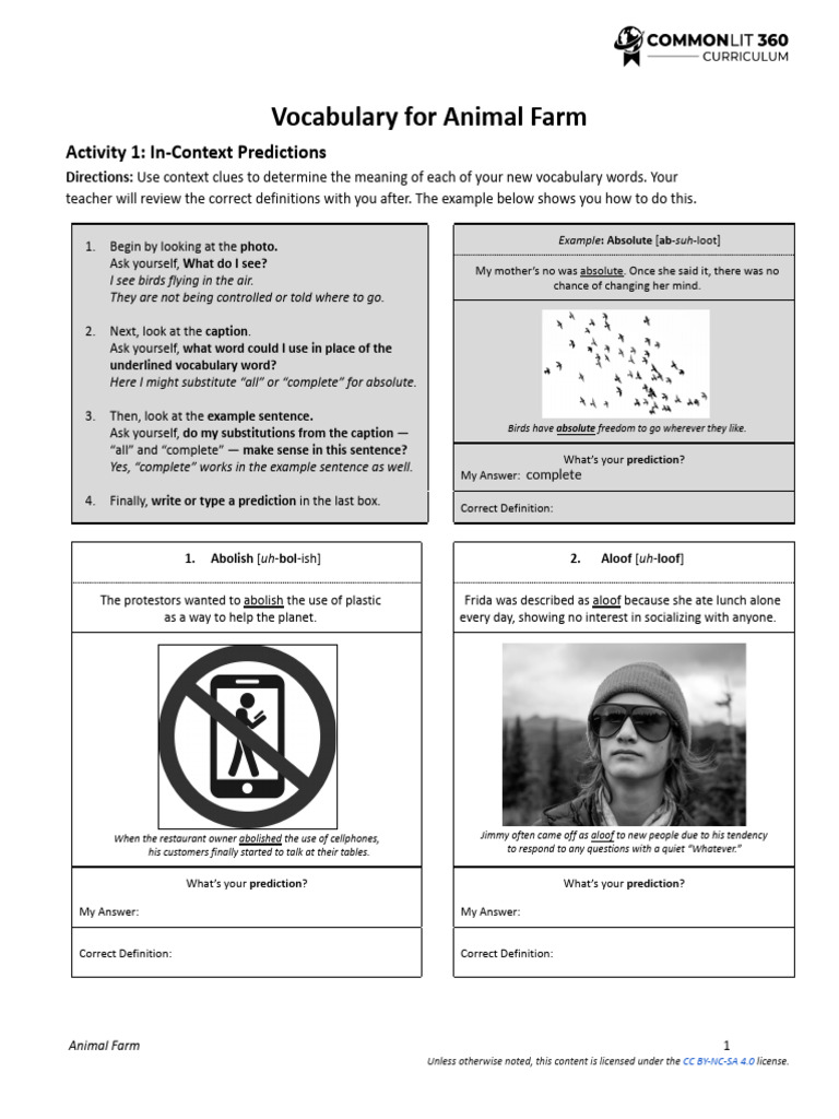 Animal Farm Vocab STUDENT | PDF | Creative Commons License | Mao Zedong
