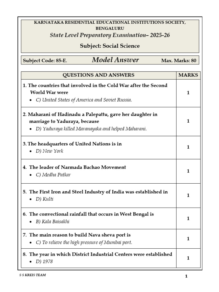 Karnataka Social Science Exam Model Answers | PDF | Irrigation | Rain