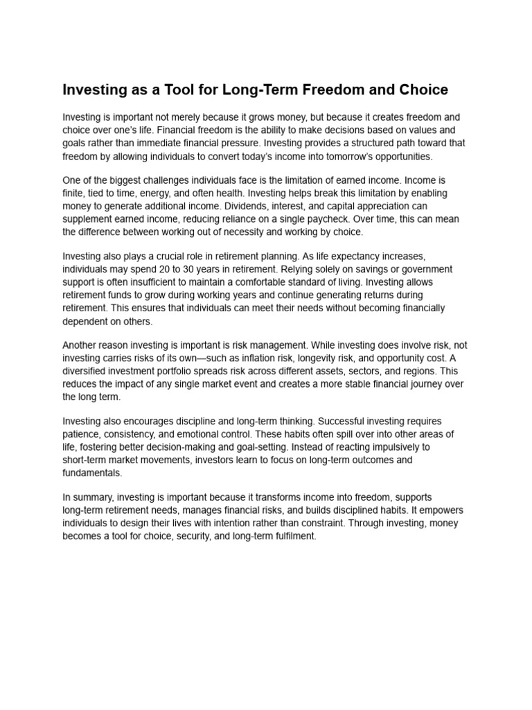 Investing as a Long Term Tool for Freedom of Choice | PDF