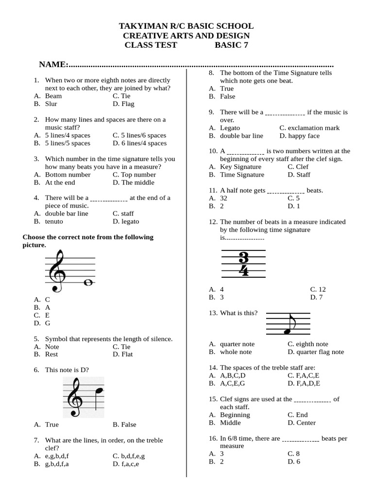 music test | PDF | Clef | Music Theory