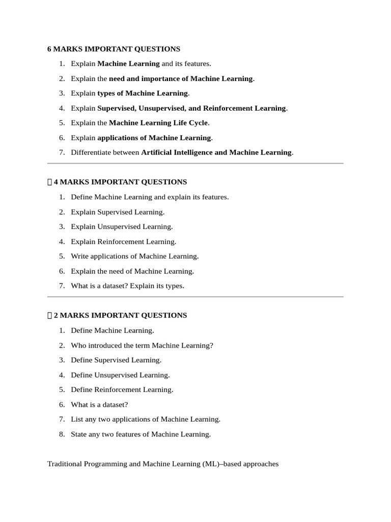 ML Important Questions | PDF