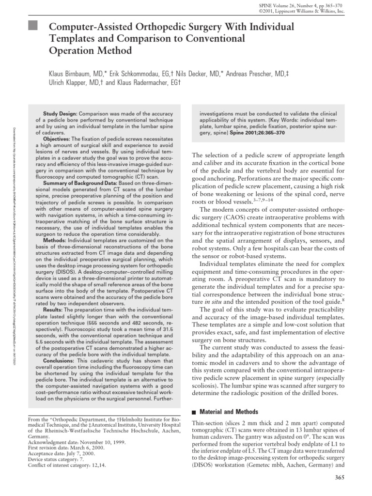Individual Templates in Spine Surgery | PDF | Vertebra | Ct Scan