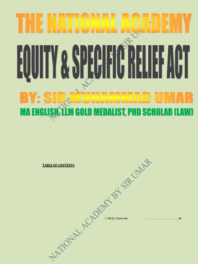 SPECIFIC RELIEF ACT-2 | PDF | Legal Remedy | Equity (Law)