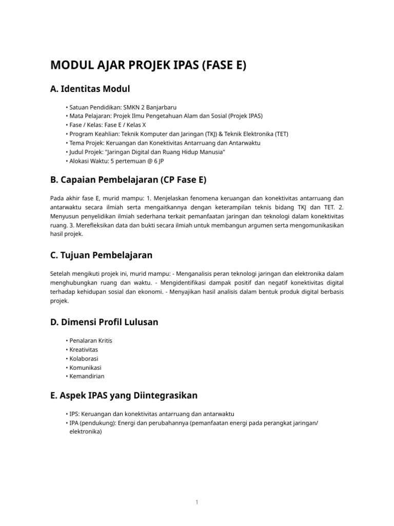Modul Ajar Projek IPAS Kelas X SMK | PDF