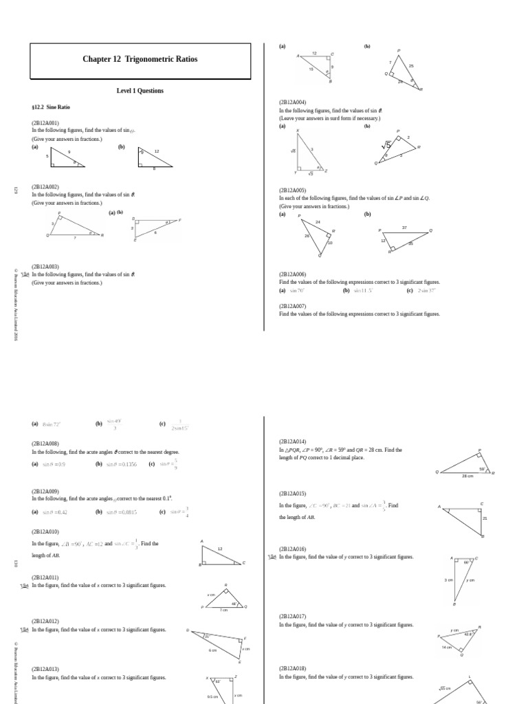 Trigonometric Ratios: Sine, Cosine, Tangent | PDF | Significant Figures ...