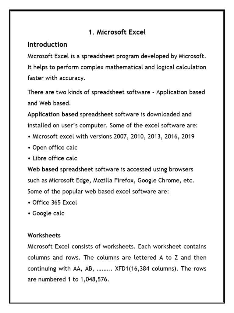 Introduction to Microsoft Excel 1 | PDF | Microsoft Excel | Spreadsheet