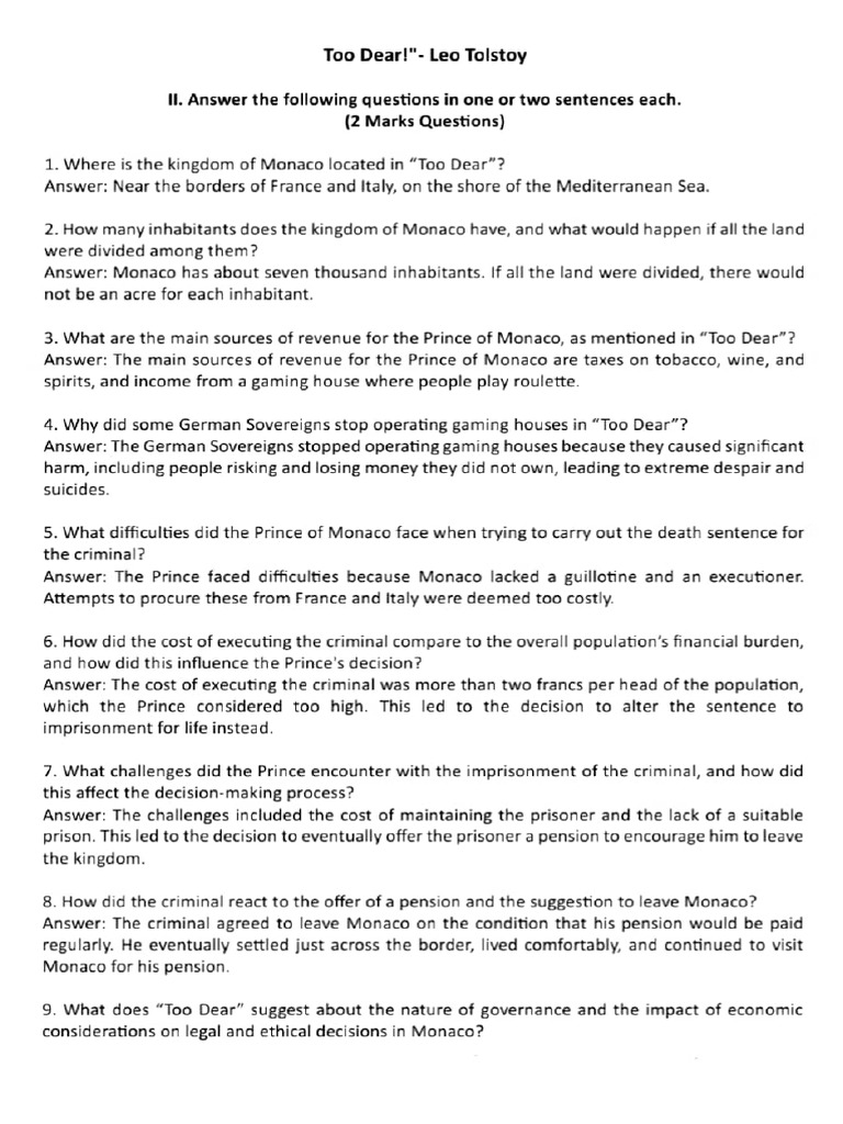 Too Dear!! Notes Class 12 | PDF