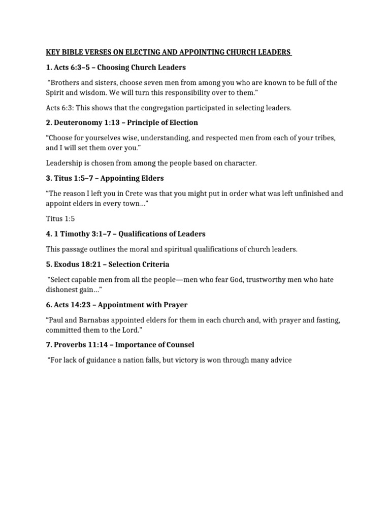 Key Bible Verses on Electing and Appointing Church Leaders | PDF