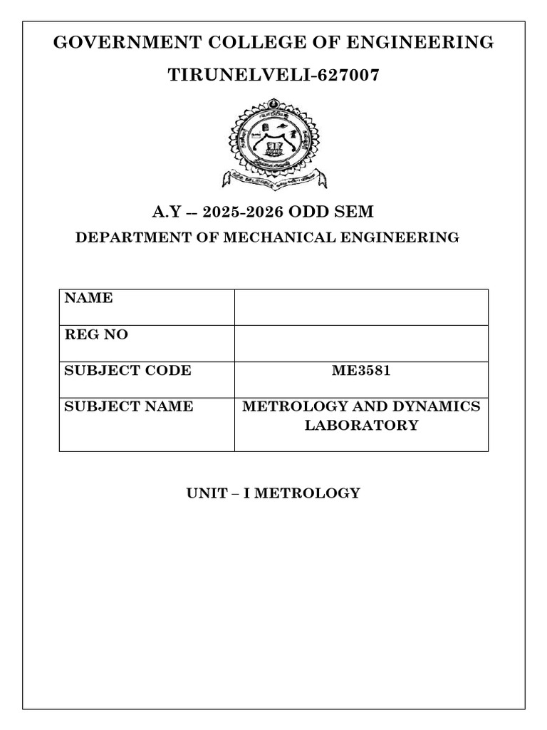 Metrology Laboratory Experiments Guide | PDF | Gear | Thermometer