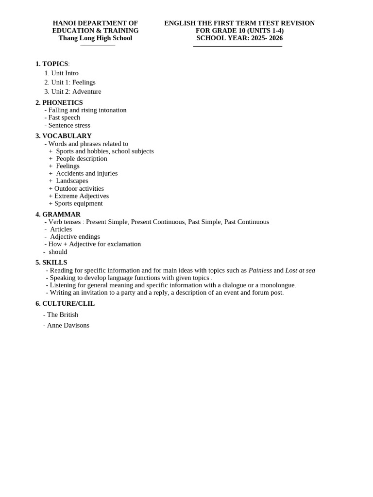 First Test Revision for Grade 10 2025_2026 | PDF | Wedding | Urbanization
