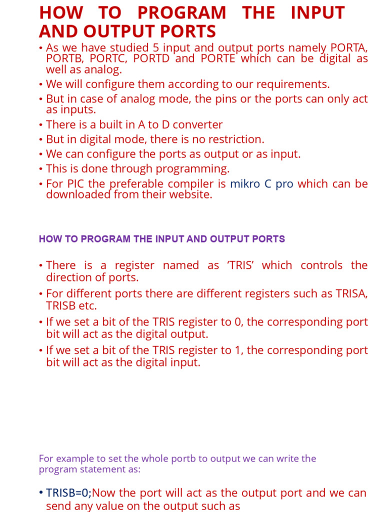 Programming Input/Output Ports in PIC16F877A | PDF | Microcontroller ...