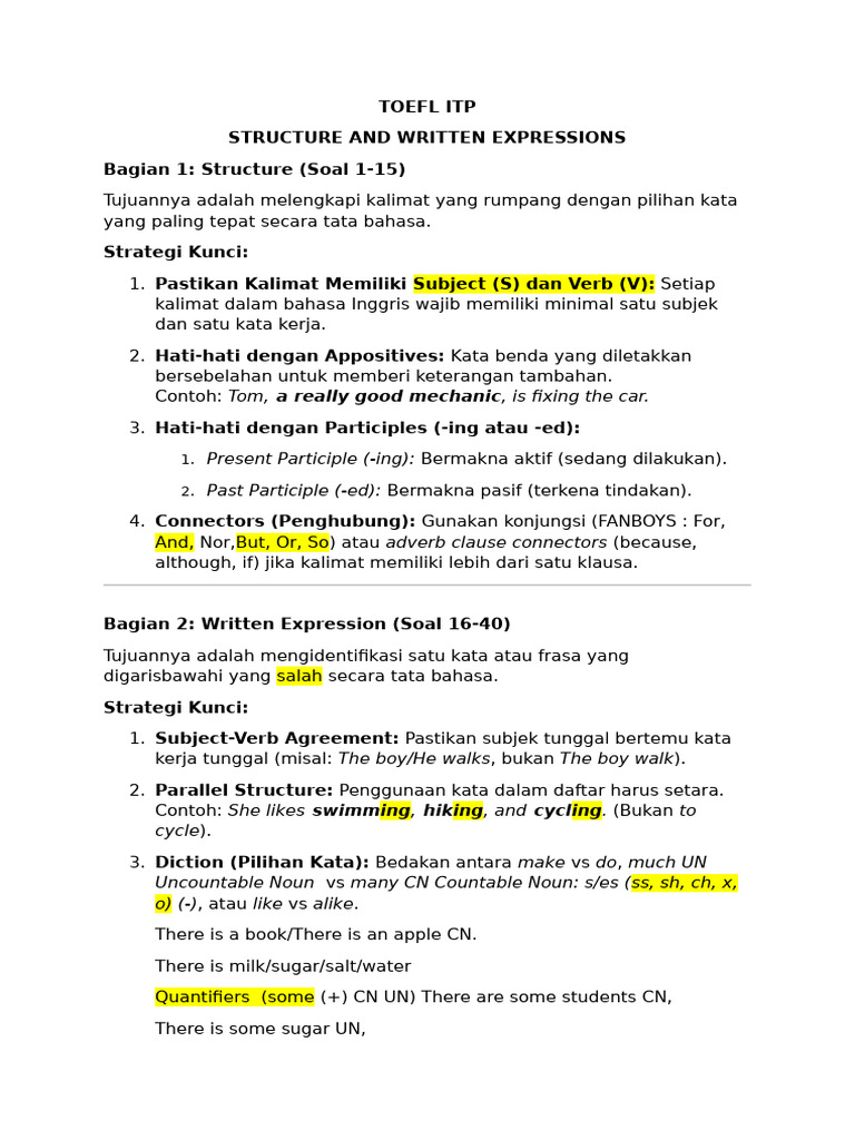 TOEFL ITP | PDF | Verb | Perfect (Grammar)