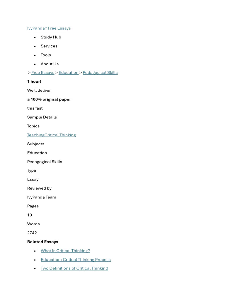 Ivy Panda | PDF | Critical Thinking | Learning