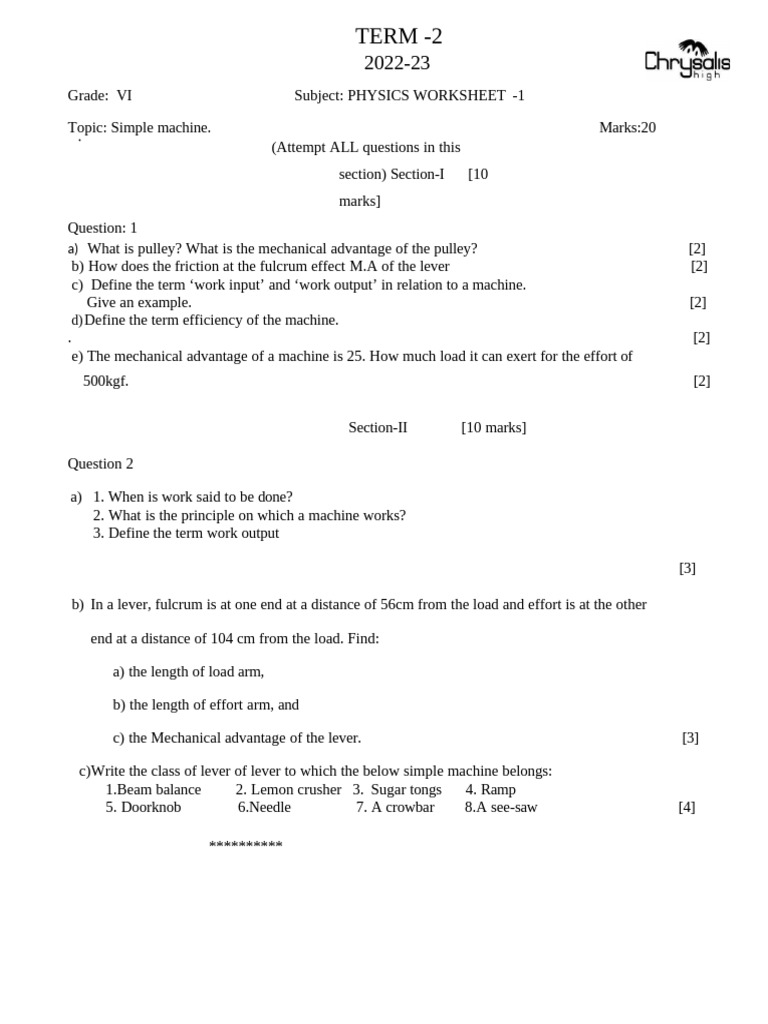 Tee Rws Physics Grade Vi | PDF | Lever | Magnet
