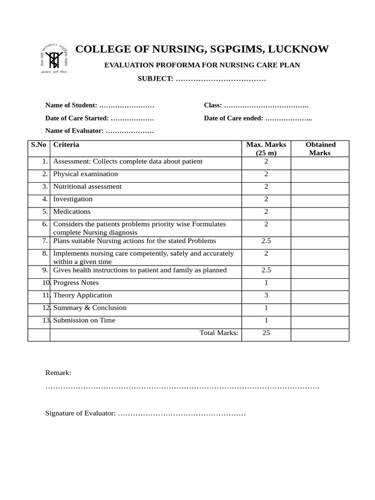 Care Plan Proforma | PDF