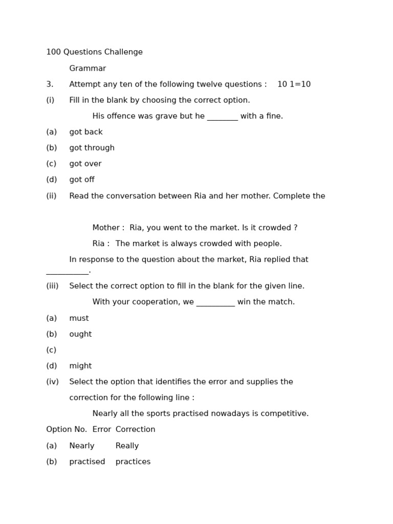 100 Grammar Questions Challenge | PDF