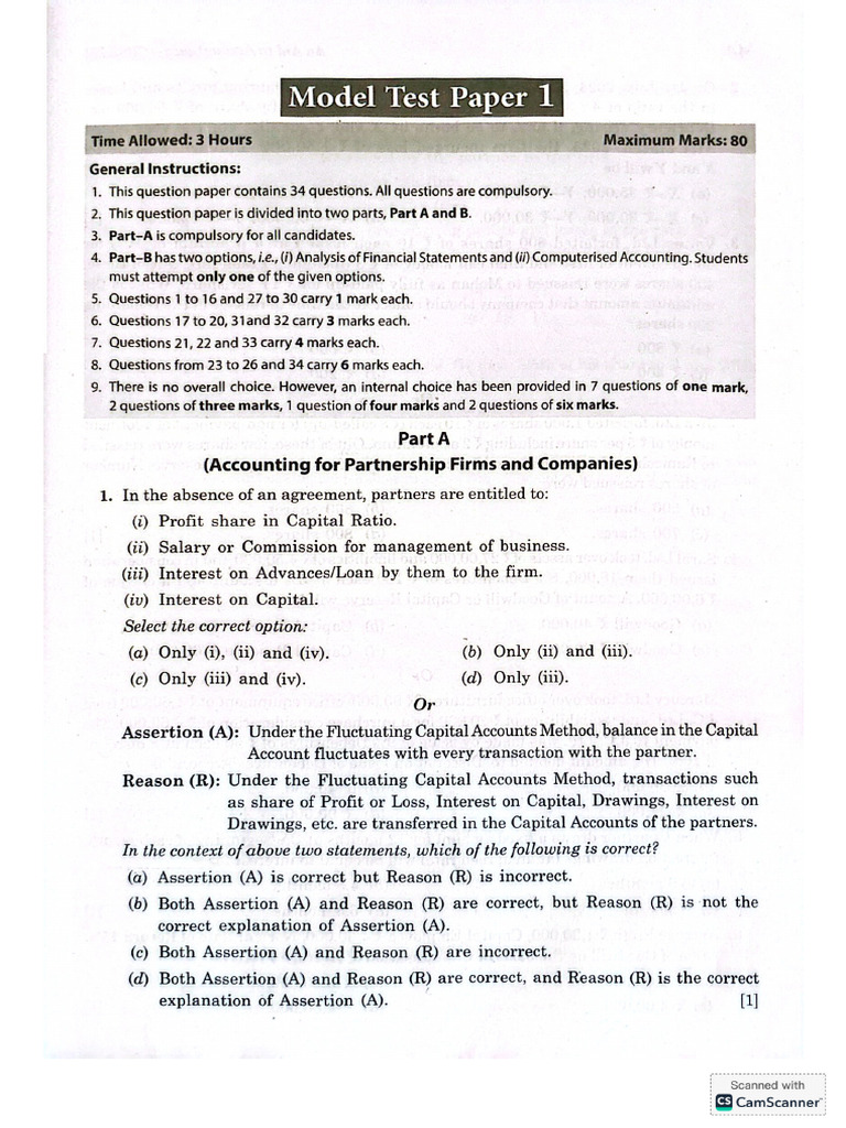 Model Test Paper - 1 - QP | PDF