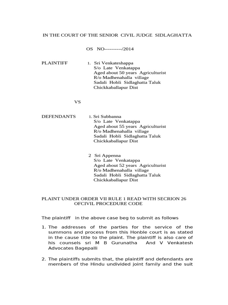 Partition Suit for Ancestral Property | PDF | Affidavit | Lawsuit