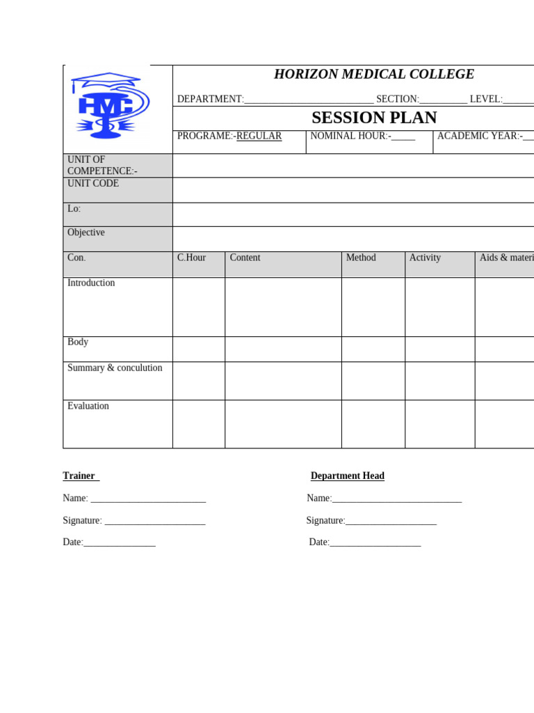 Horizon Medical College Session Plan | PDF