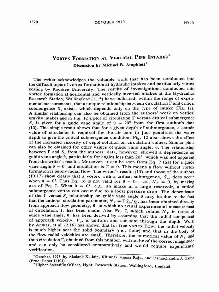 Amphlett 2021 Discussion of Vortex Formation at Vertical Pipe Intakes ...