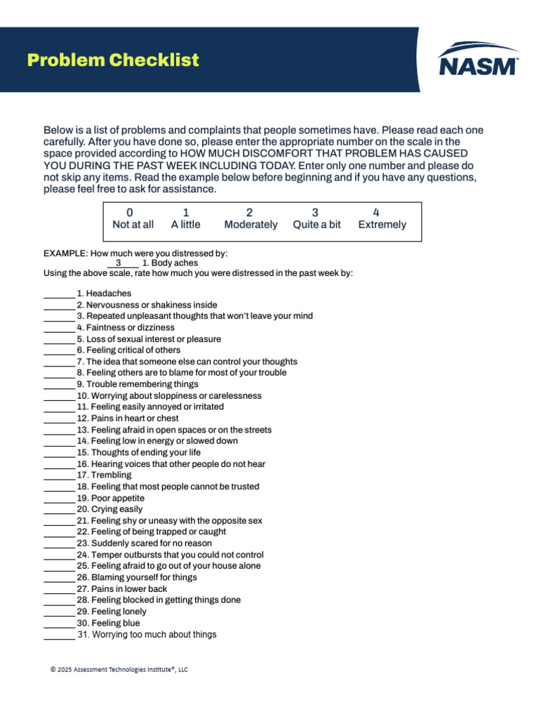 NASM BCS Handout Problem Checklist | PDF | Psychology